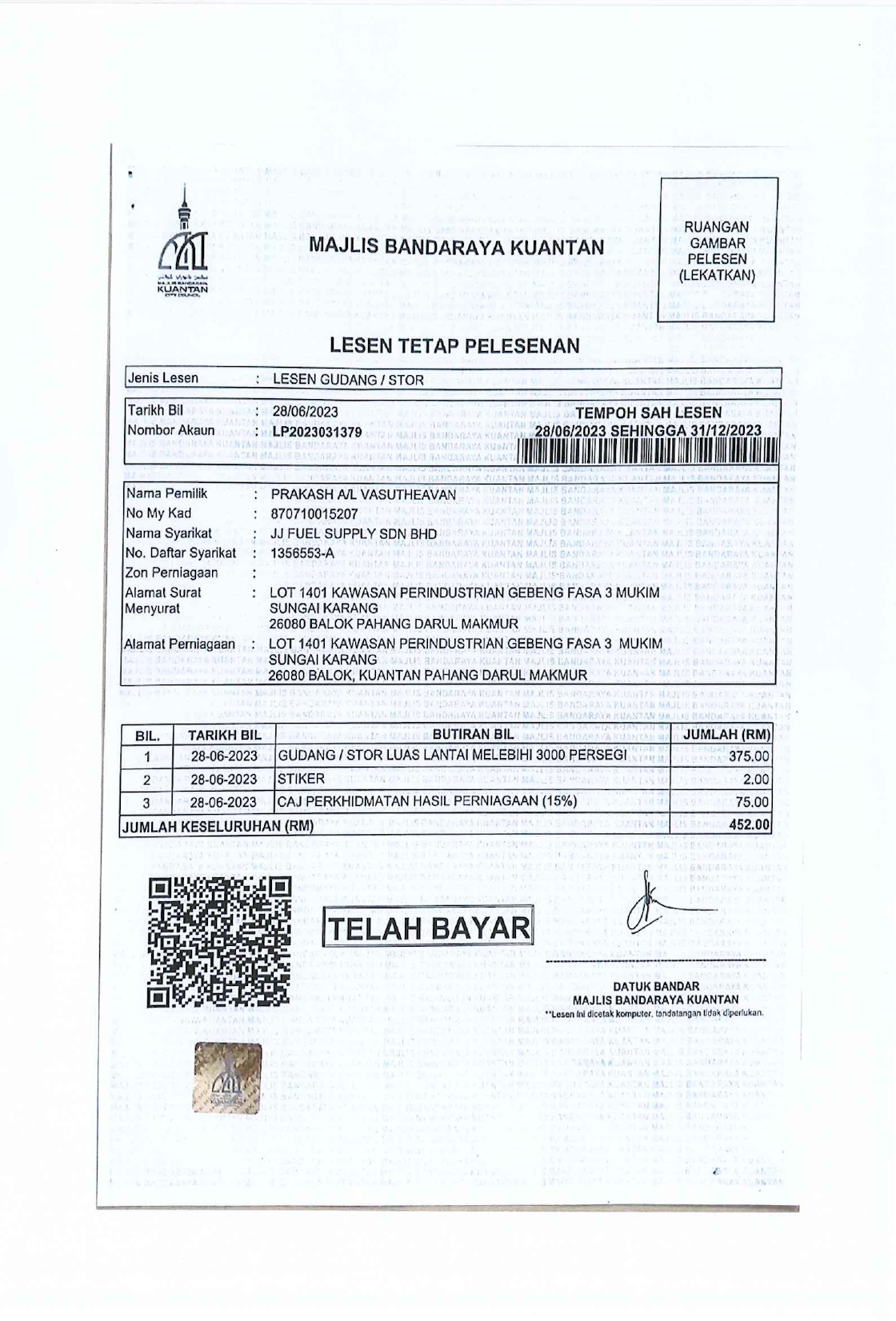 JJ Fuel Business Licenses